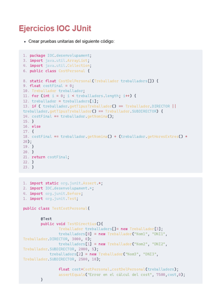 Ejercicios IOC JUnit | PDF | Computadoras