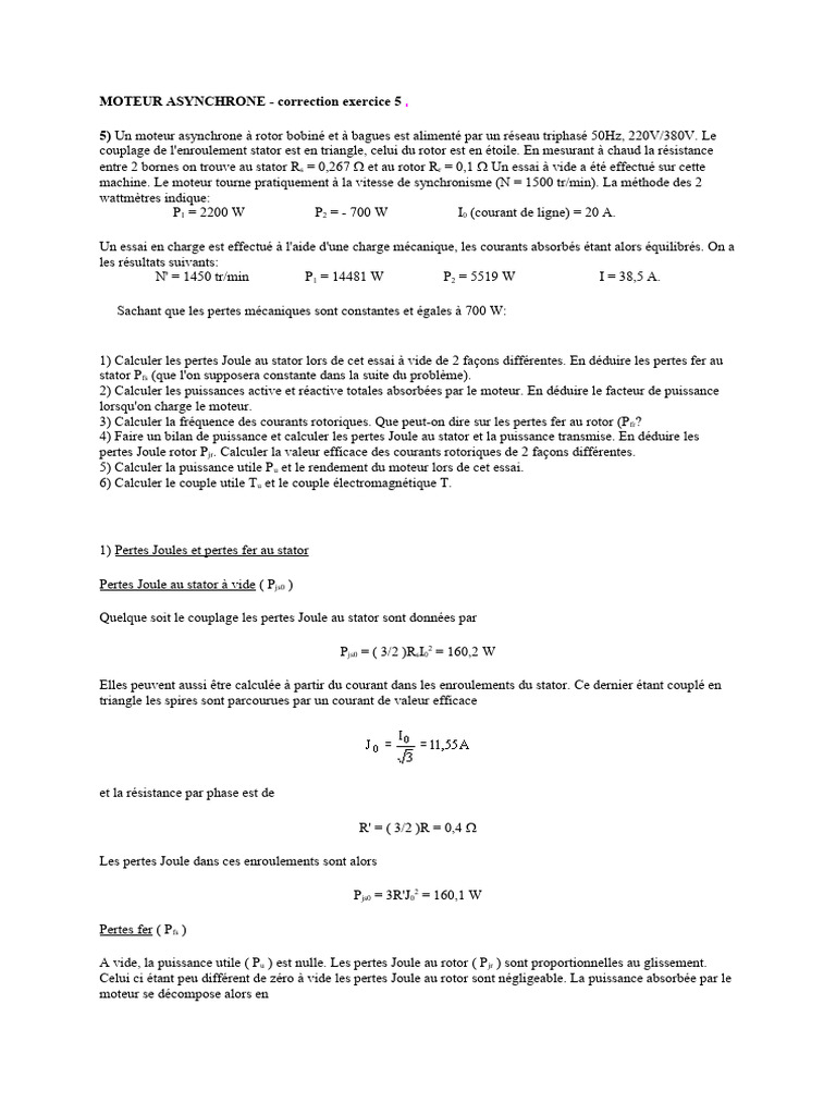 Rendement et pertes moteur asynchrone | PDF | Composants électriques ...