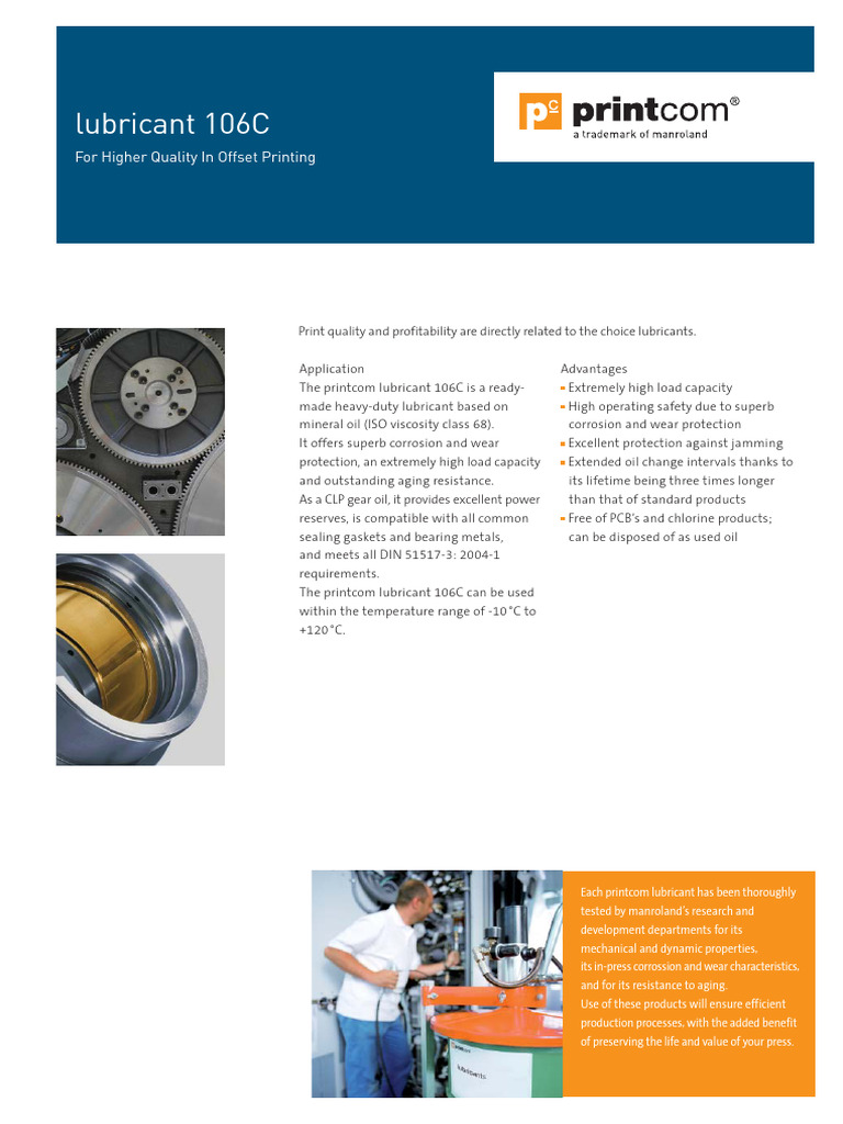 Printcom Lubricant 106C TDS Us | PDF | Lubricant | Secondary Sector Of ...