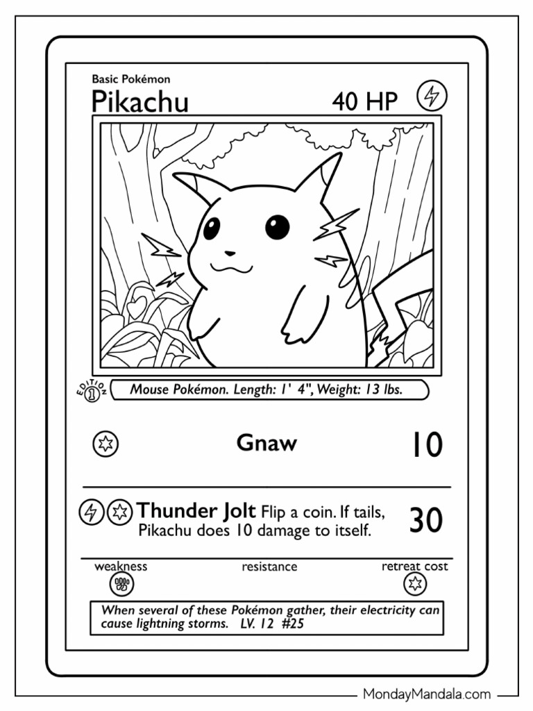 Pikachu Card Coloring | PDF