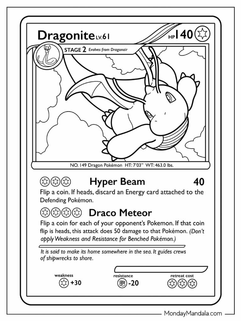 Dragonite Card Coloring | PDF