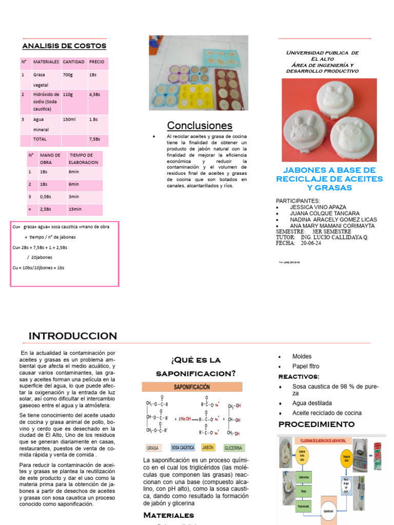 Triptico 2 Jabon UPEA | PDF | Agua | Materiales