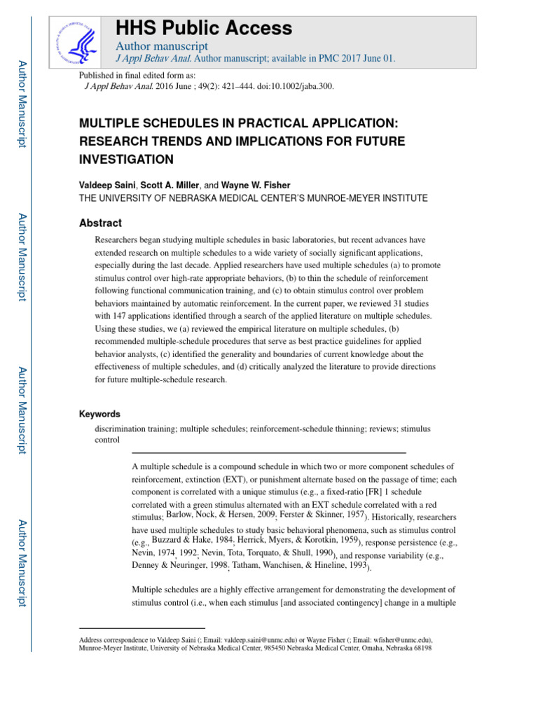 Multiple Schedules in Practical Application Article | PDF ...
