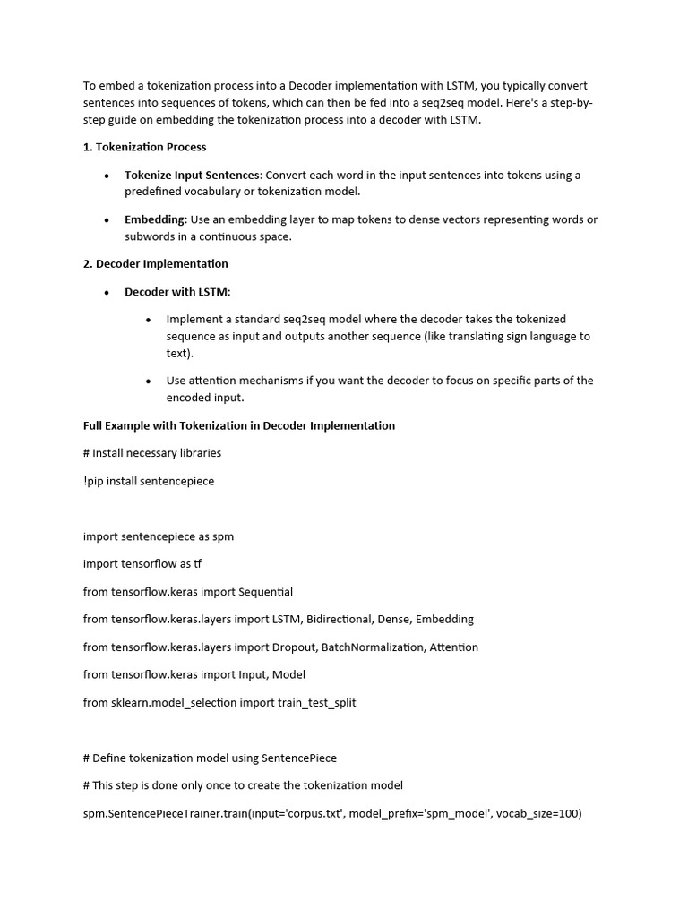 To Embed A Tokenization Process Into A Decoder Implementation With Lstm