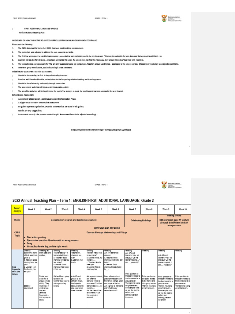 2022 - 2023 ATP Grade 2 Term 1 EFAL | PDF | Reading Comprehension ...