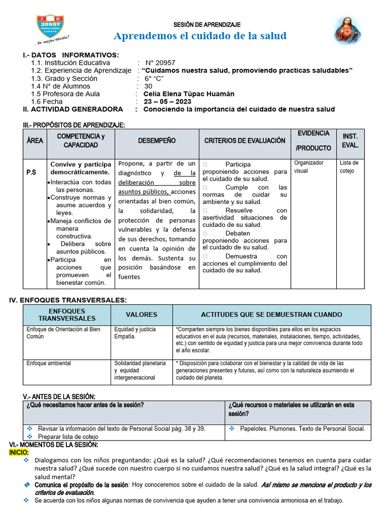 Cuidado de la Salud en Educación 6° C | PDF | Salud mental | Ciencias ...