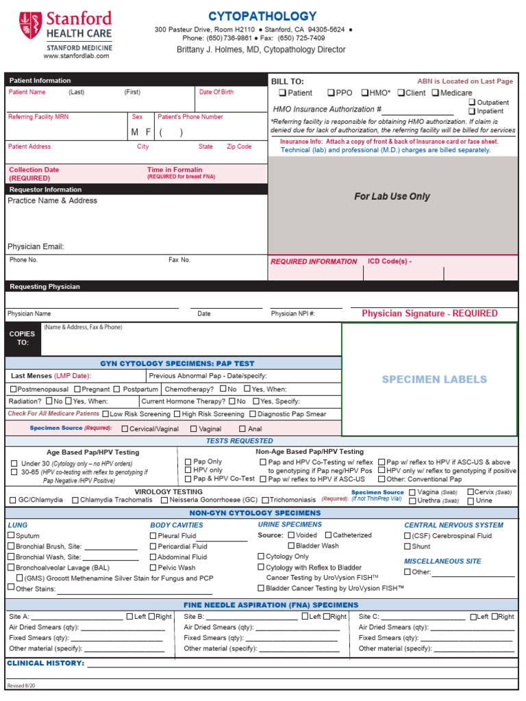 Stanford Cytopathology Req Aug20 | PDF | Cytopathology | Medicare ...