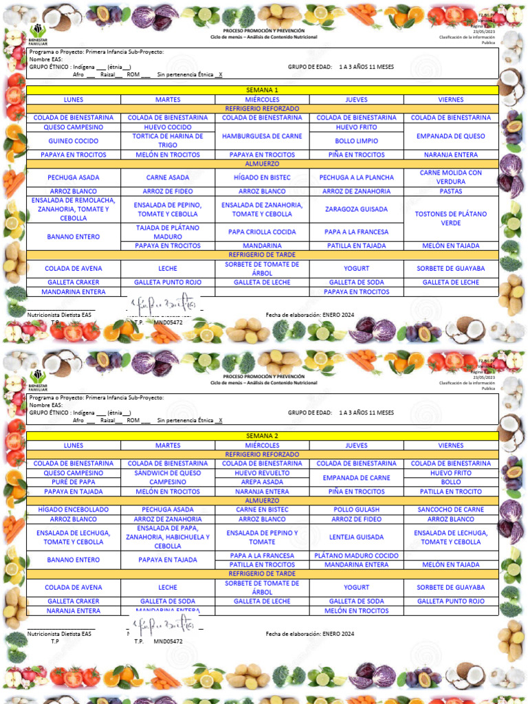 Minuta HCB 2024 | PDF | ensalada | Comida y bebida