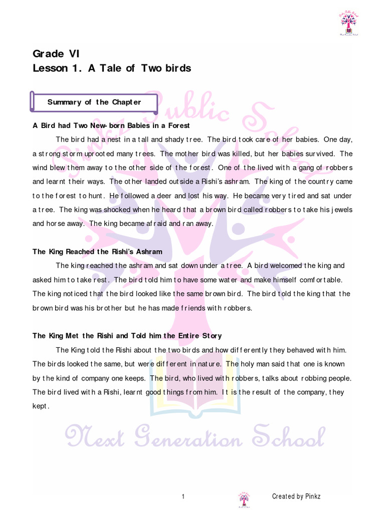Class 6 A Tale of two birds | PDF