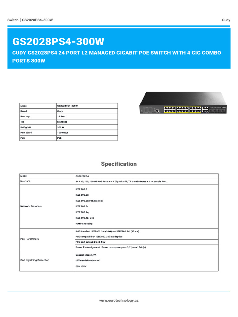 gs2028ps4 300w Datasheet | PDF | Telecommunications Standards | Ethernet