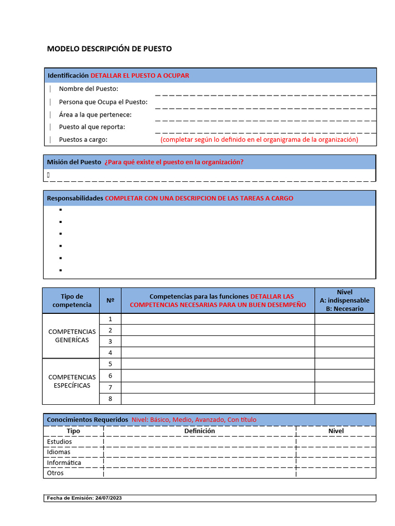 Modelo-Descripcion-de-Puesto | PDF