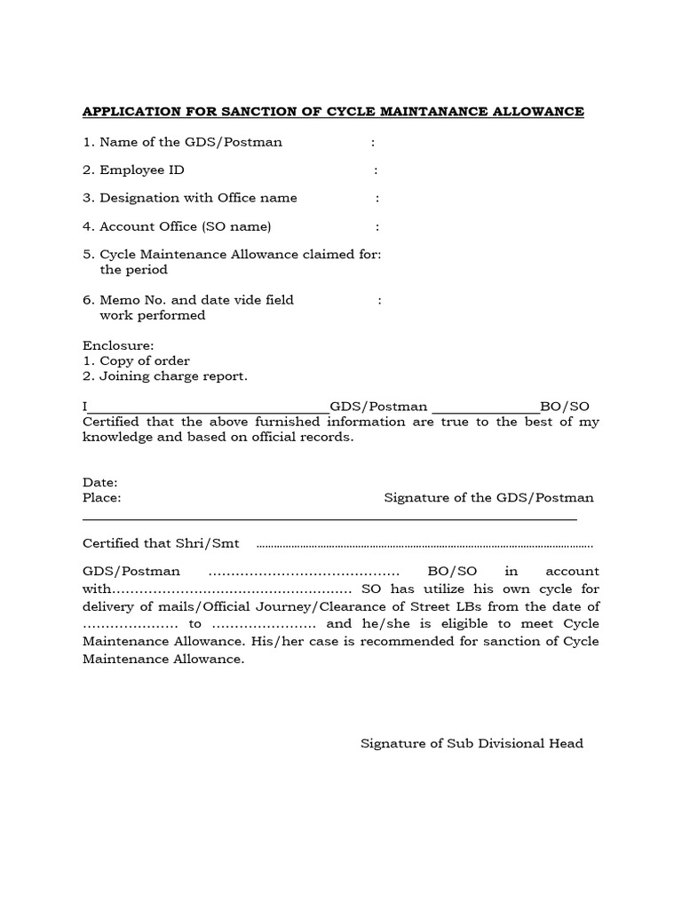 Cycle Maintenance Allowance For GDS | PDF