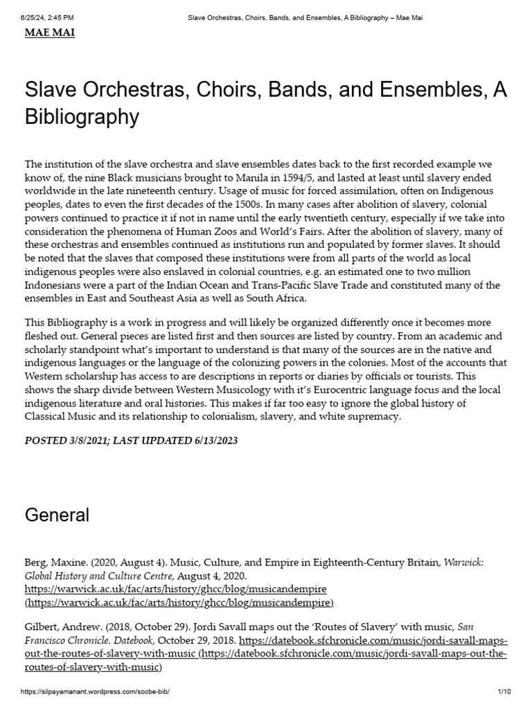Slave Orchestras, Choirs, Bands, and Ensembles, A Bibliography - Jon ...