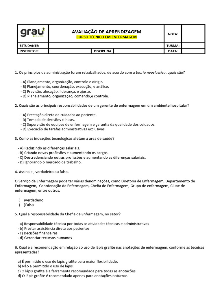 Prova Adm Enfermagem | PDF | Enfermagem | Hepatite C