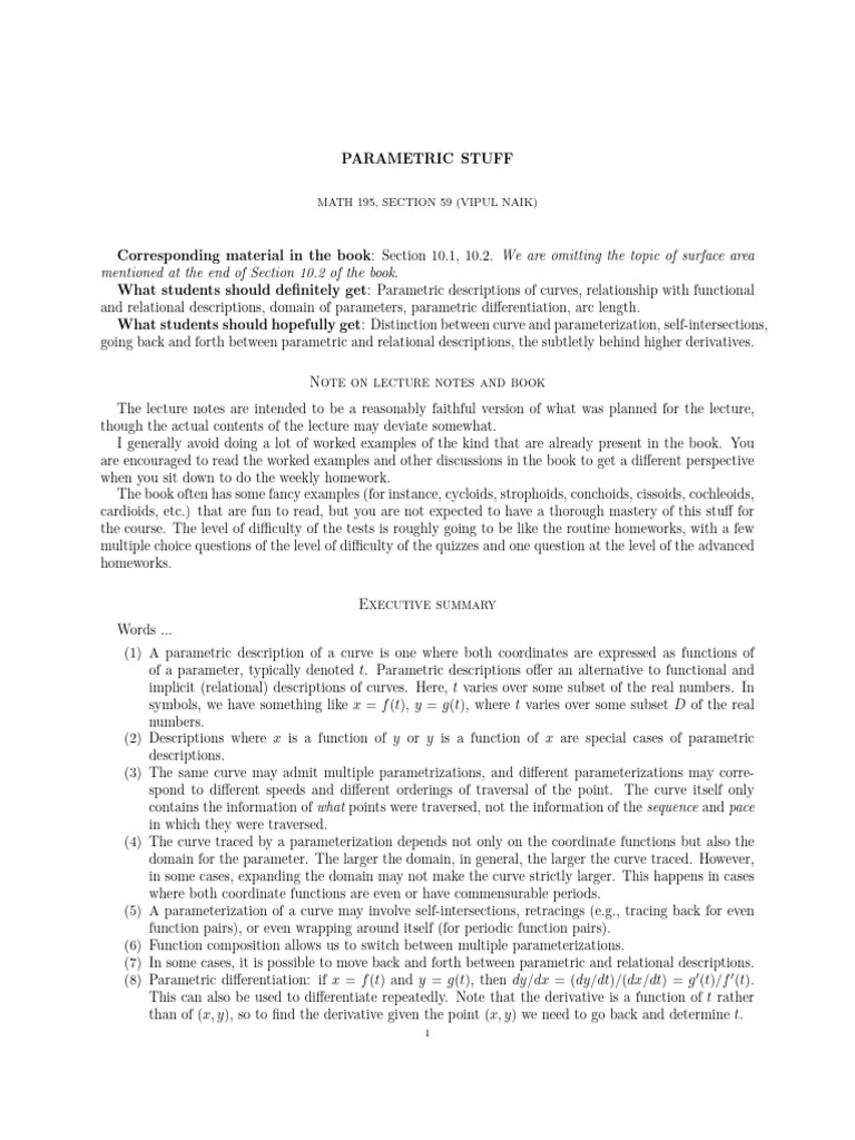 Parametric Pdf Derivative Function Mathematics