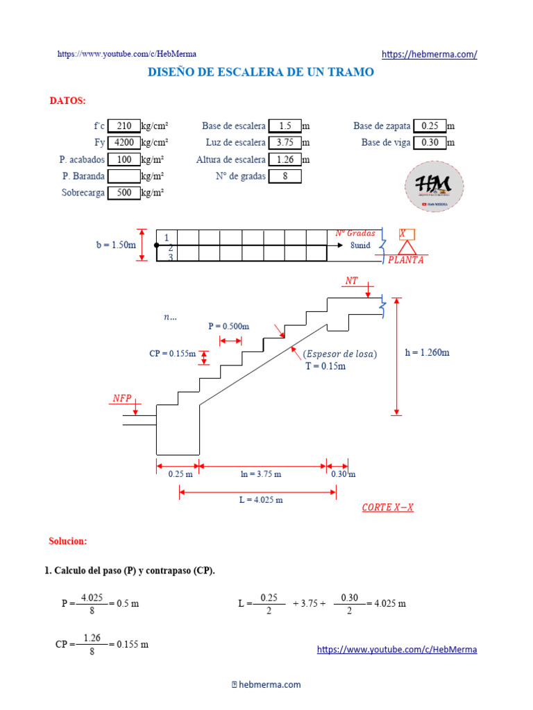 Diseño de Escalera de Un Tramo | PDF