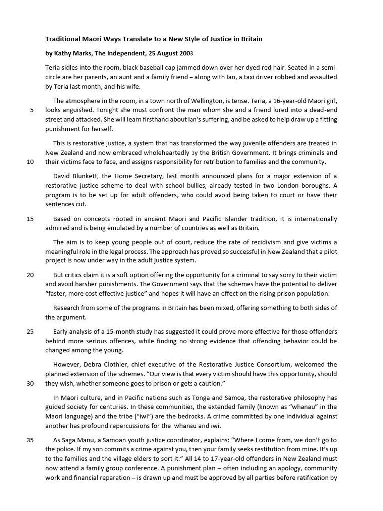 Traditional Maori Ways Translate To A New Style of Justice in Britain ...