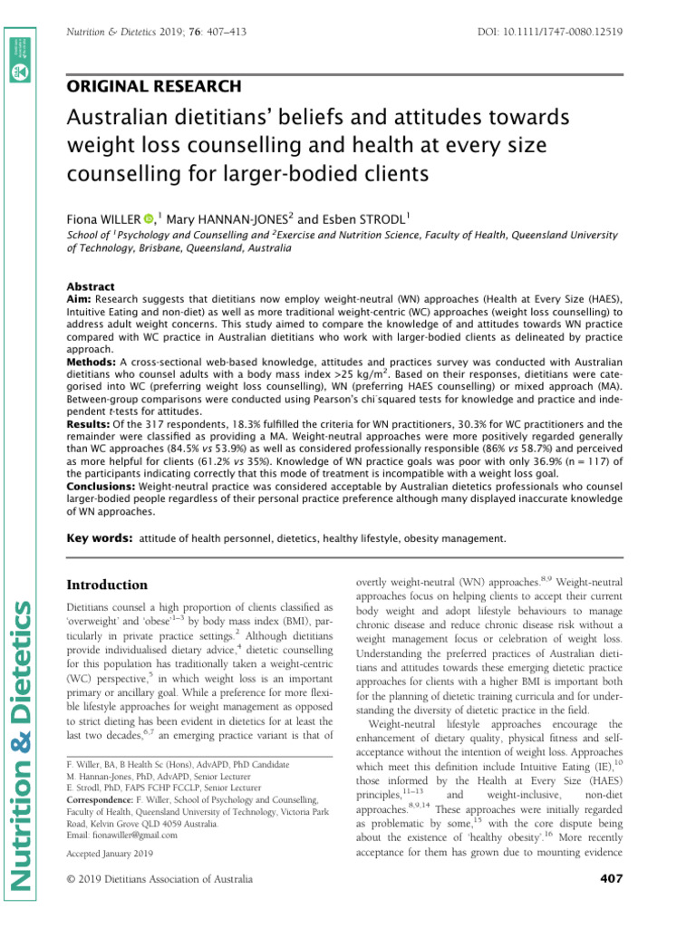 Australian Dietitians' Views on Weight Loss Counselling | PDF ...