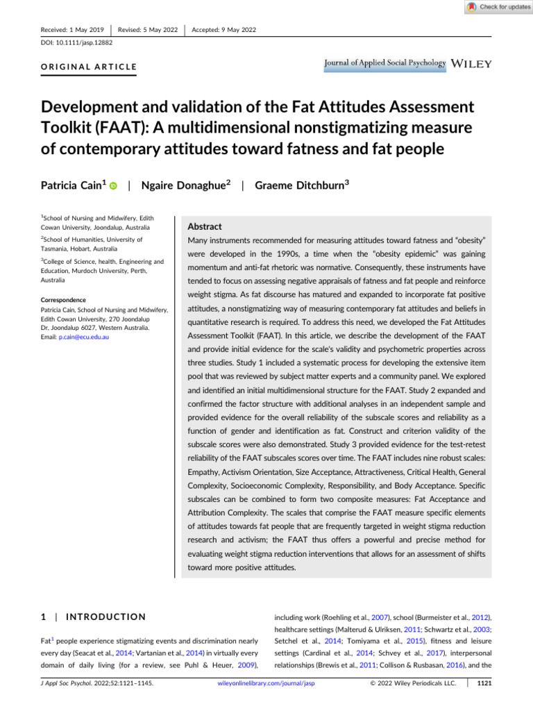 Development and Validation of The Fat Attitudes Assessment Toolkit FAAT A | PDF | Attitude ...