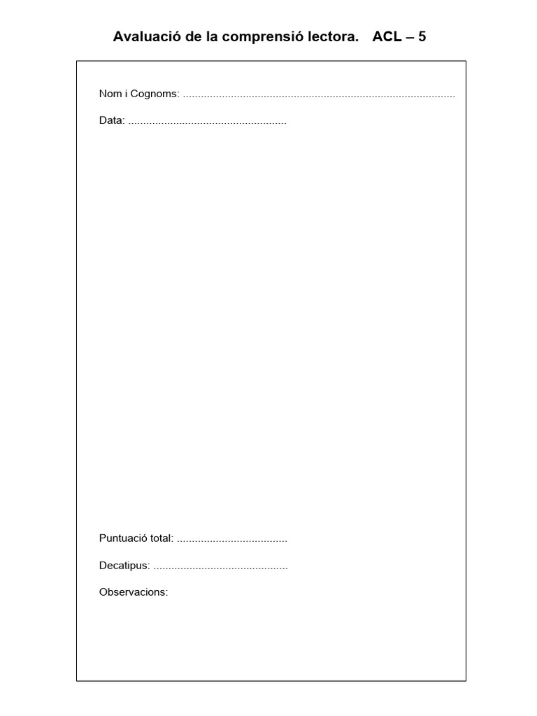 Avaluació de La Comprensió Lectora. ACL-5 | PDF