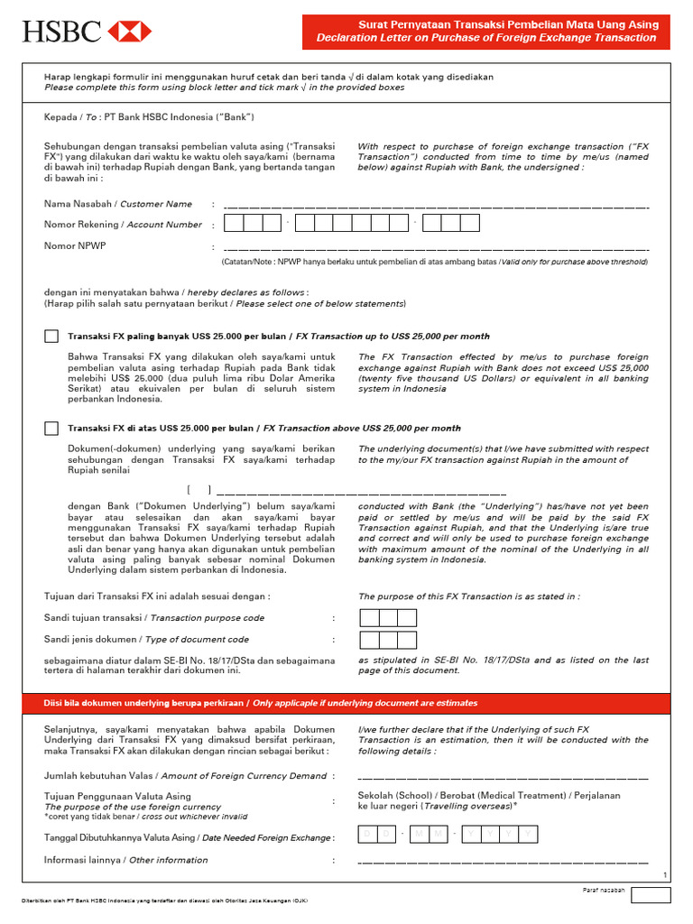 Declaration Letter On Purchase of Foreign Exchange Transaction | PDF ...