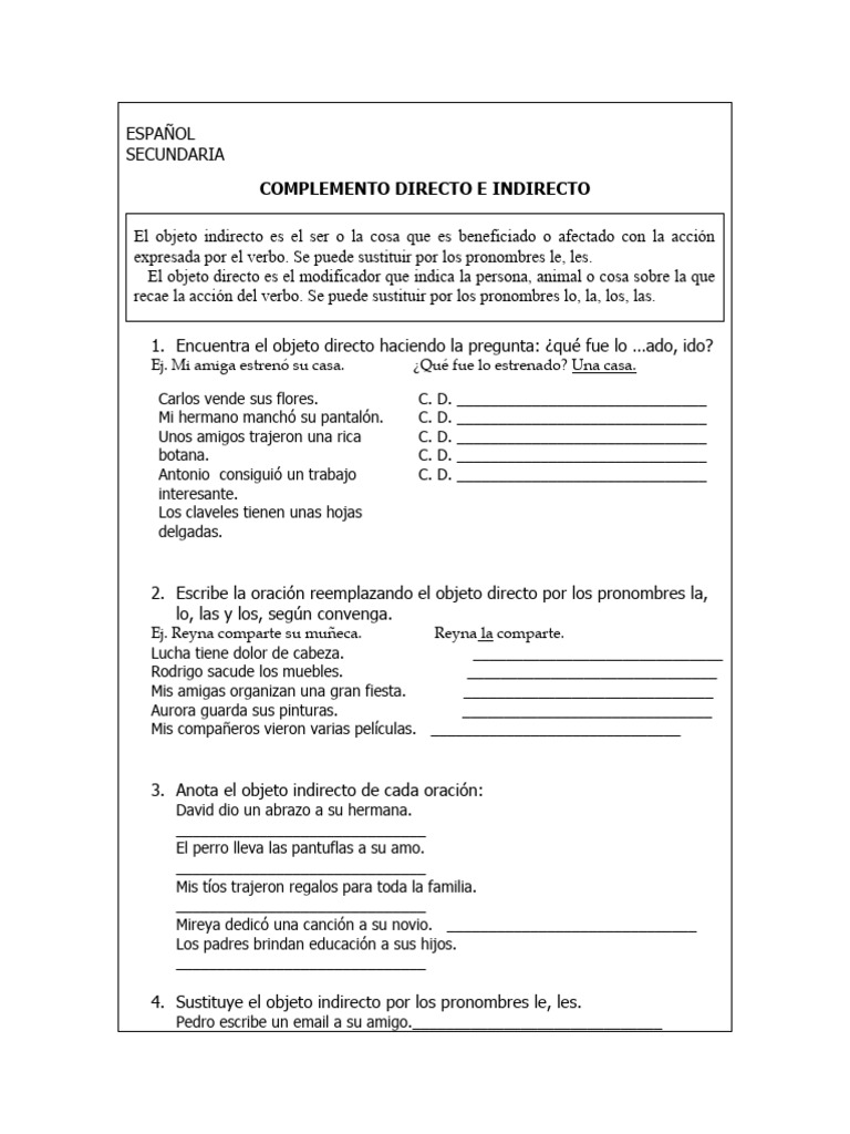 Complemento Directo e Indirecto | PDF | Objeto (gramática) | Sintaxis