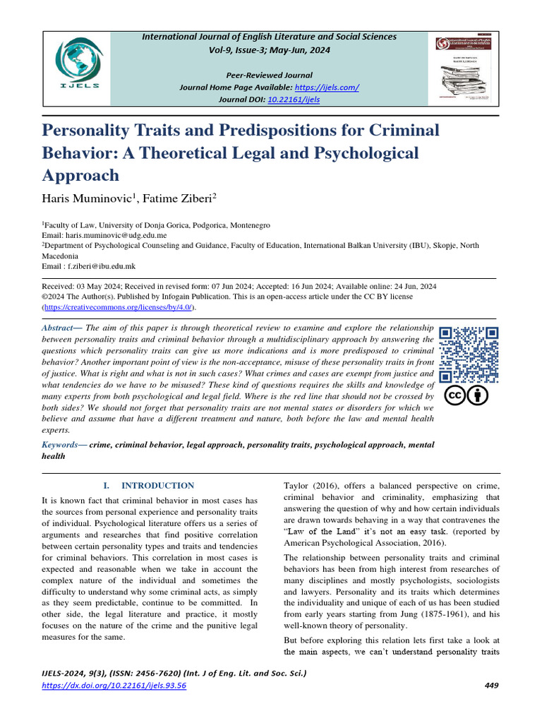 Personality Traits and Predispositions For Criminal Behavior ...