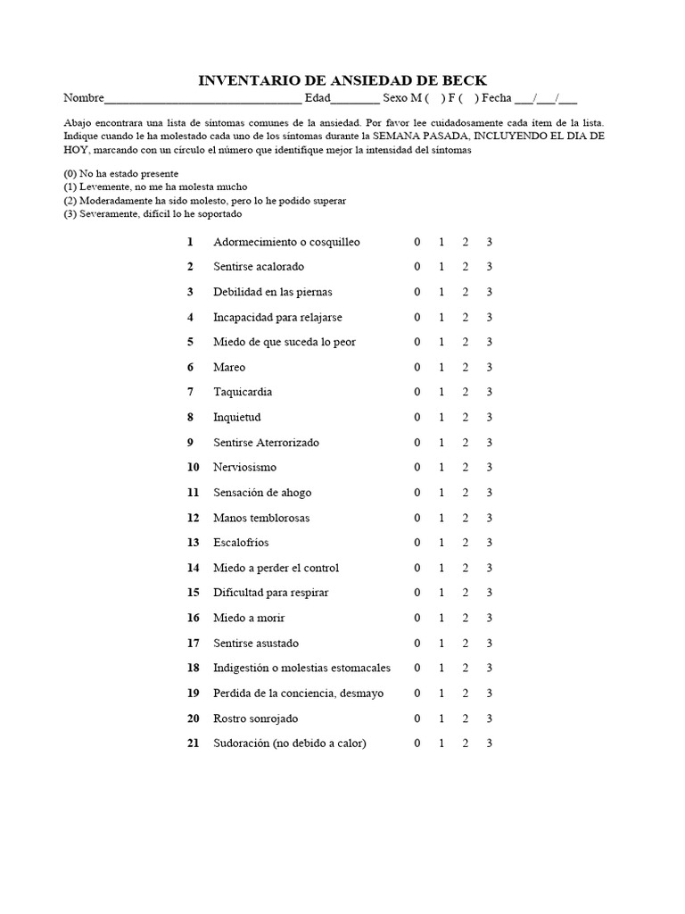 Inventario de Ansiedad de Beck | PDF | Ansiedad | Enfermedades y trastornos