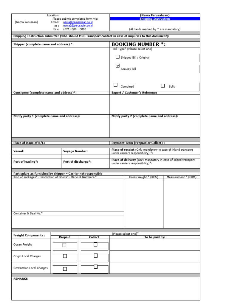 (Bizform) Formulir Pengiriman Barang | PDF