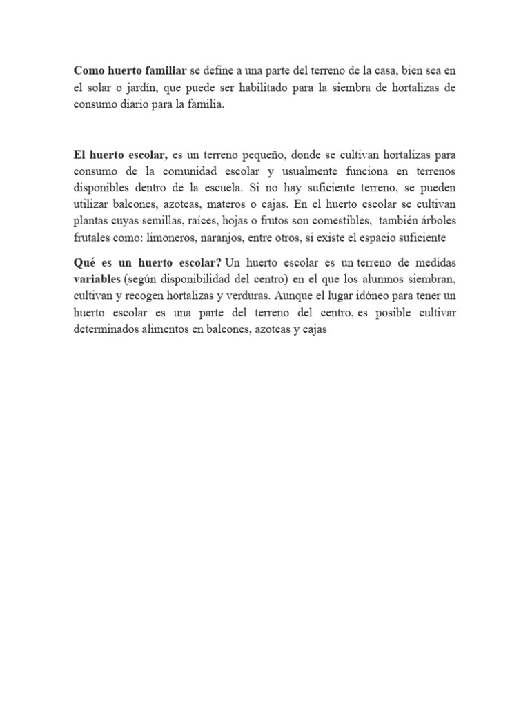 Como Huerto Familiar Se Define A Una Parte Del Terreno de La Casa | PDF ...