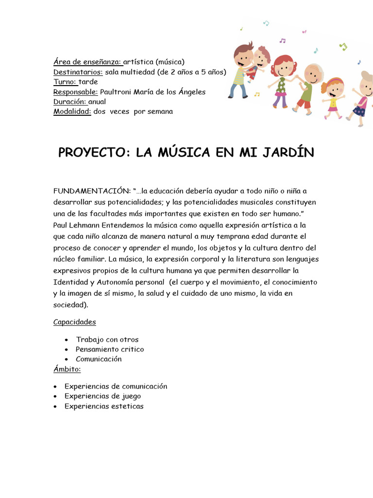 Proyecto Musical 2021 | PDF | Sonido | Educación de la primera infancia