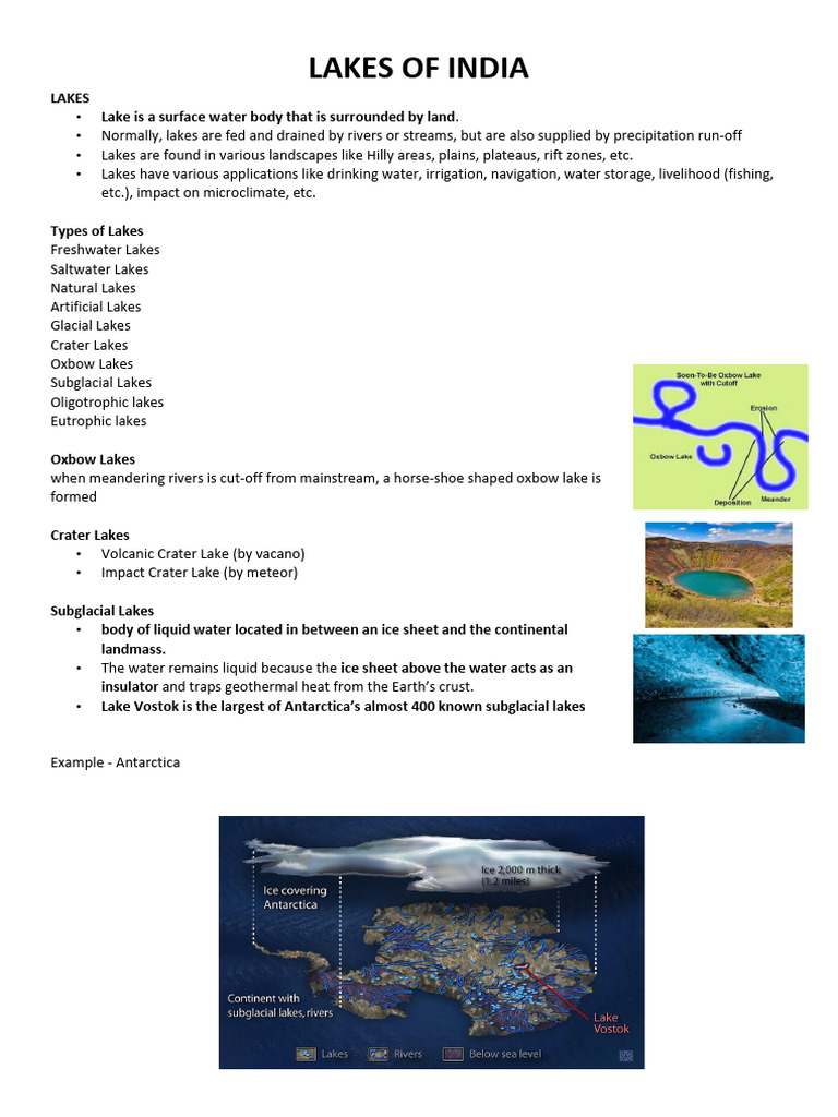 Overview of India's Lakes and Types | PDF | Lake | Geomorphology