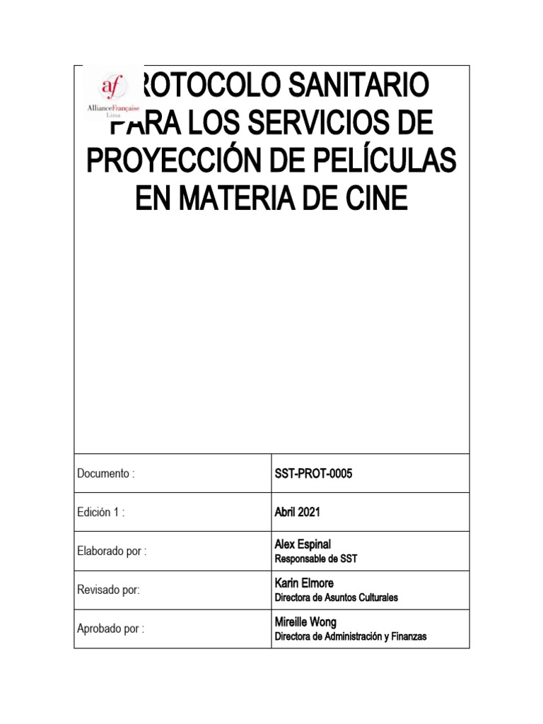 Sst-Prot-0005 Protocolo para El Desarrollo de Los Servicios de Proyección de Películas V1 | PDF ...