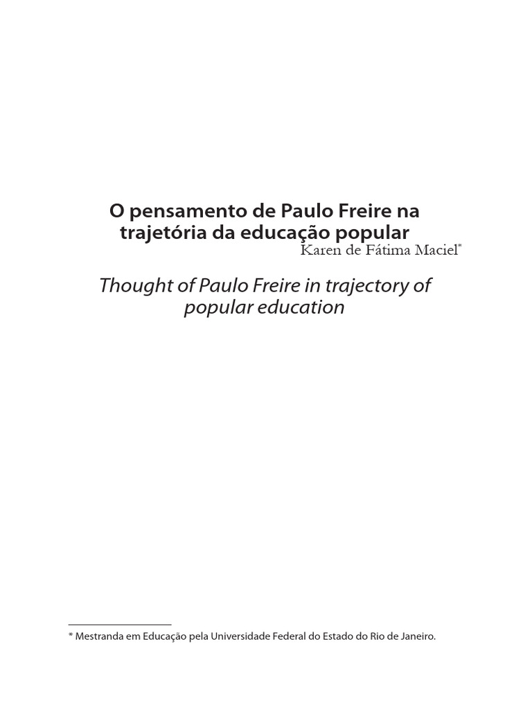 Contribuições de Paulo Freire à Educação Popular | PDF | Sociologia ...