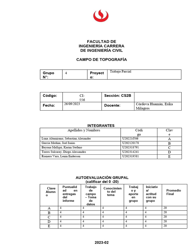 Caratula - Informes Topografia UPC-2023 | PDF | Topografía | Medición