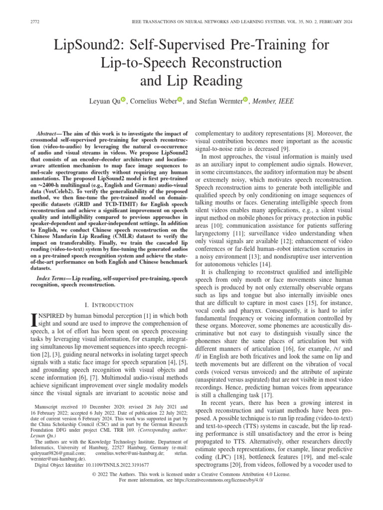 Lipsound2: Self-Supervised Pre-Training For Lip-To-Speech ...