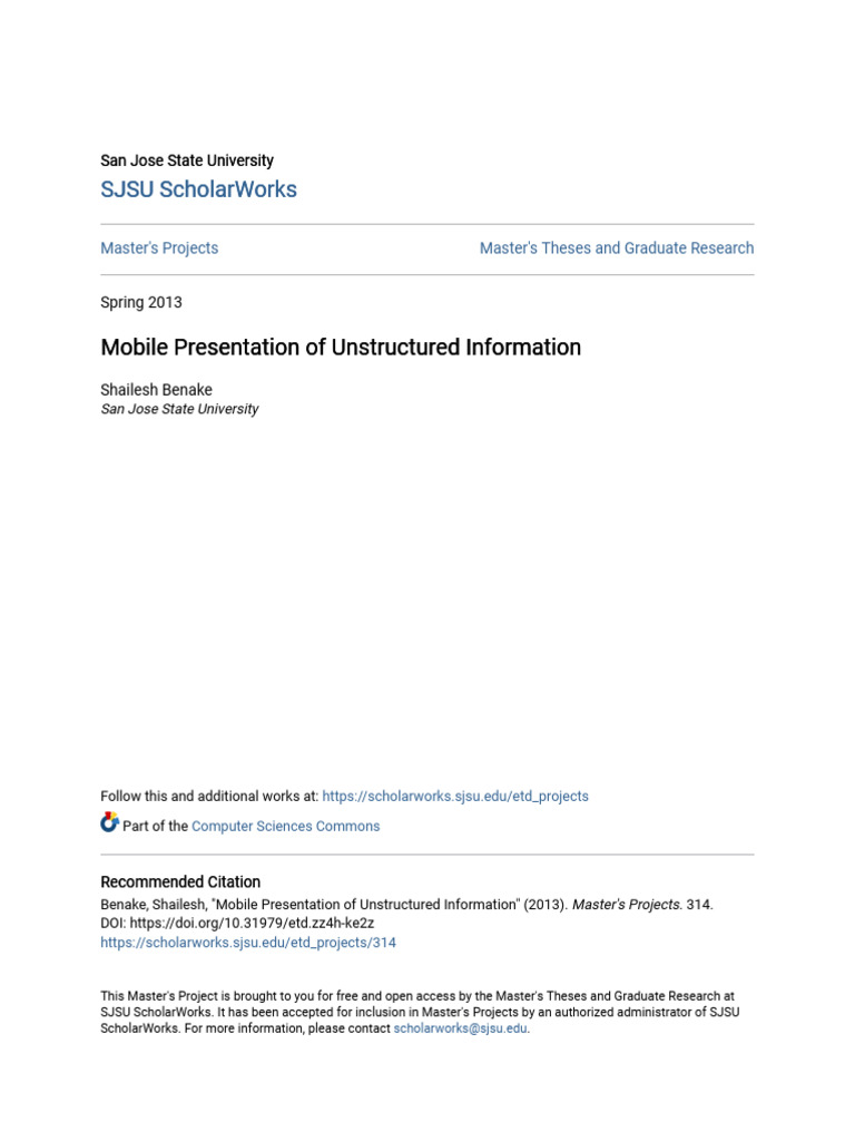 Mobile Presentation of Unstructured Information | PDF | Document Object ...