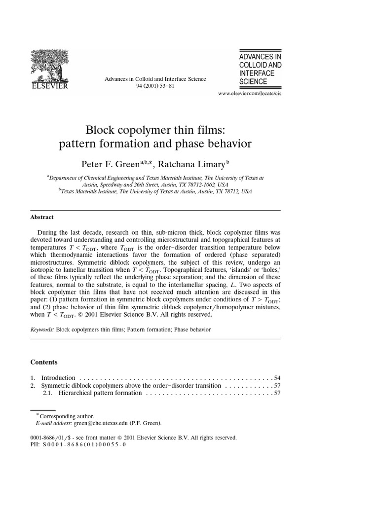 Block Copolymer Thin Films - Pattern Formation and Phase Behavior (B ...