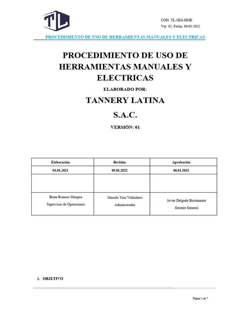 TL-SEG-HME Uso de Herramientas Manuales y Electricas | PDF ...