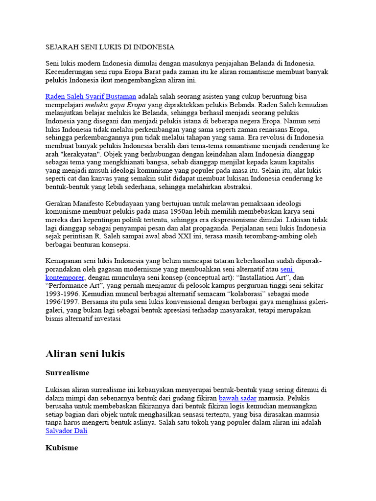 Sejarah Seni Lukis Di Indonesia | PDF