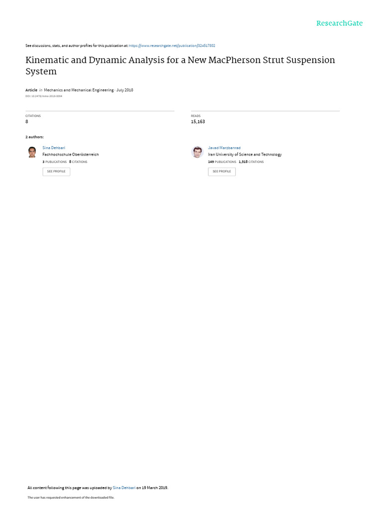 Kinematicand Dynamic Analysisfora New Mac Pherson Strut Suspension ...