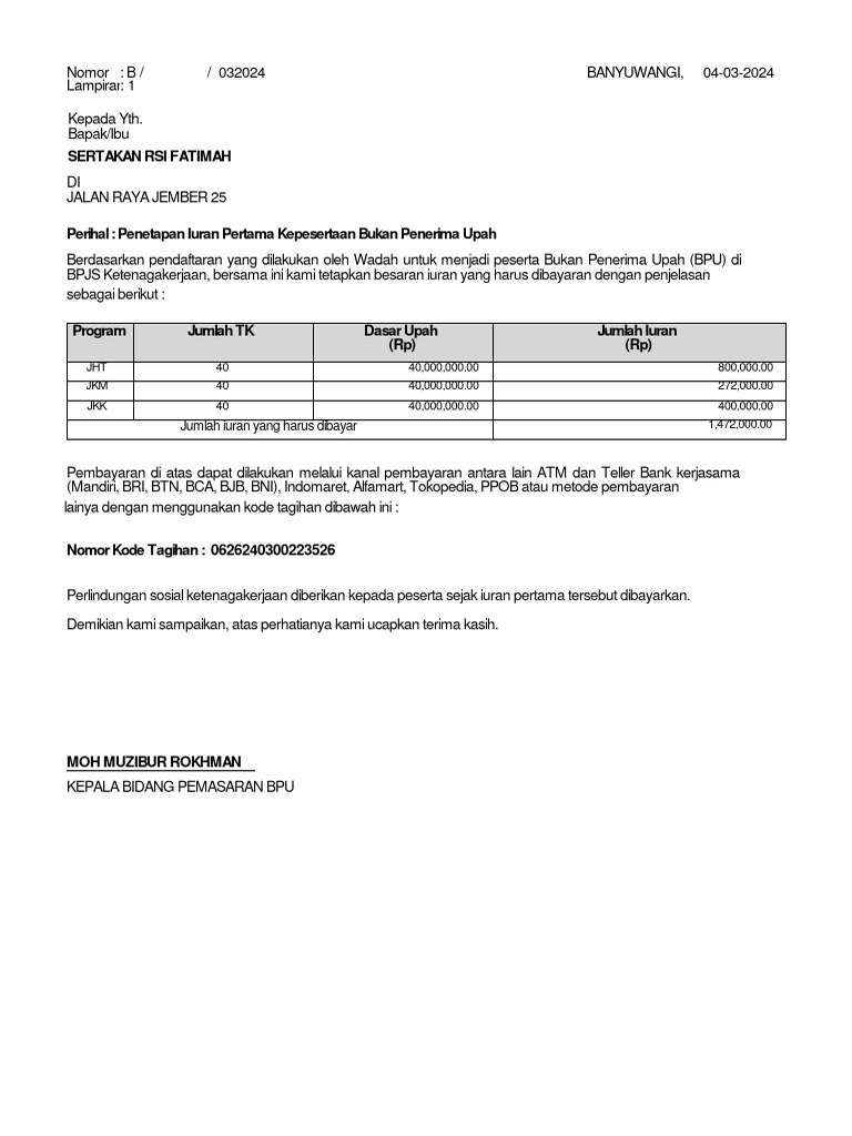 Iuran BPJS Ketenagakerjaan BPU | PDF