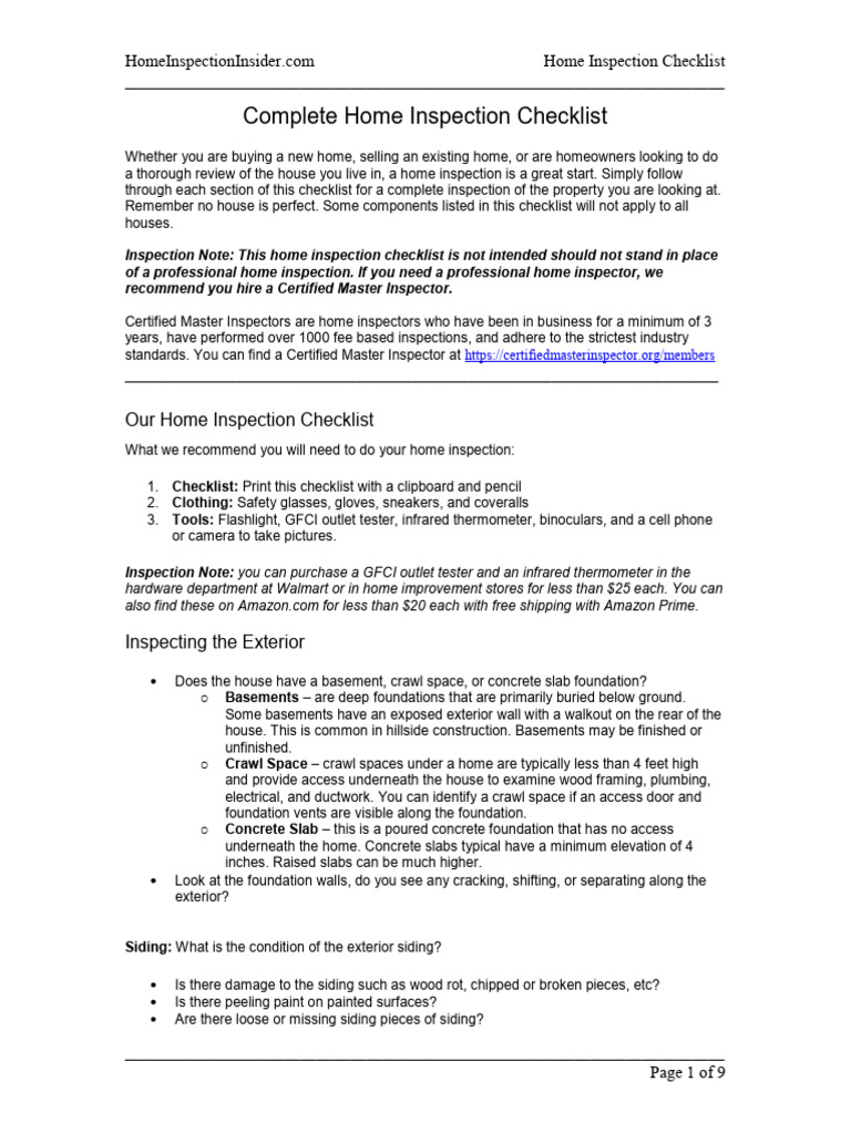 HII Checklist 1 | PDF | Basement | Framing (Construction)