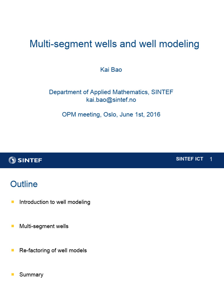 Opm2016 Bao Multi Segment Wells | PDF | Petroleum Reservoir | Pressure