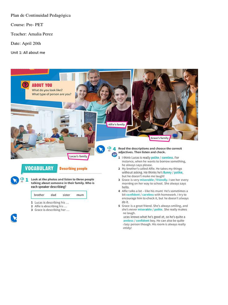Unit 1 ALL ABOUT ME PREPARE 4 PRE PET | PDF