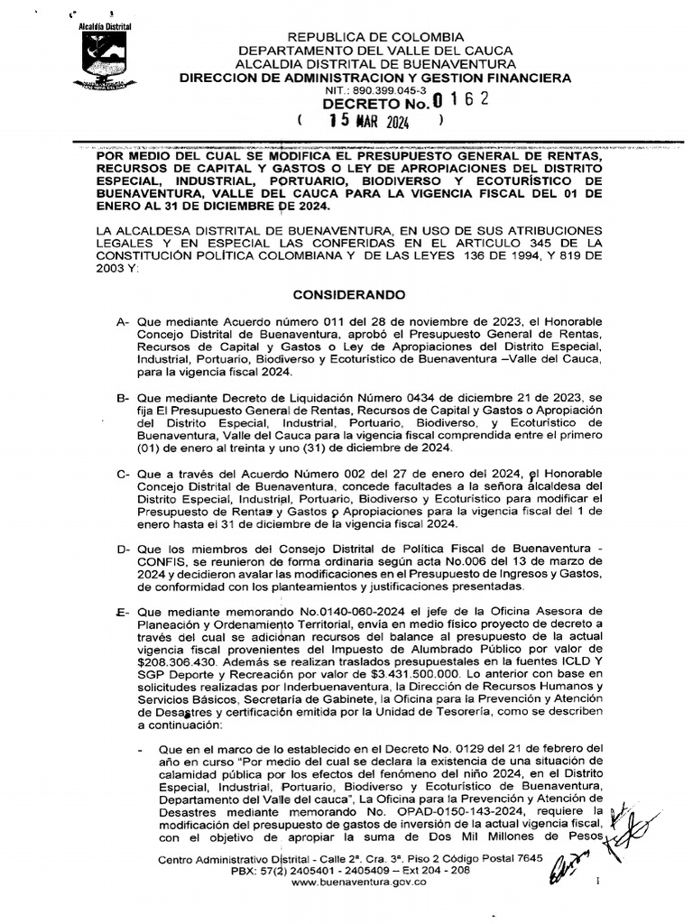 Decreto 0162 (15-03-2024) | PDF