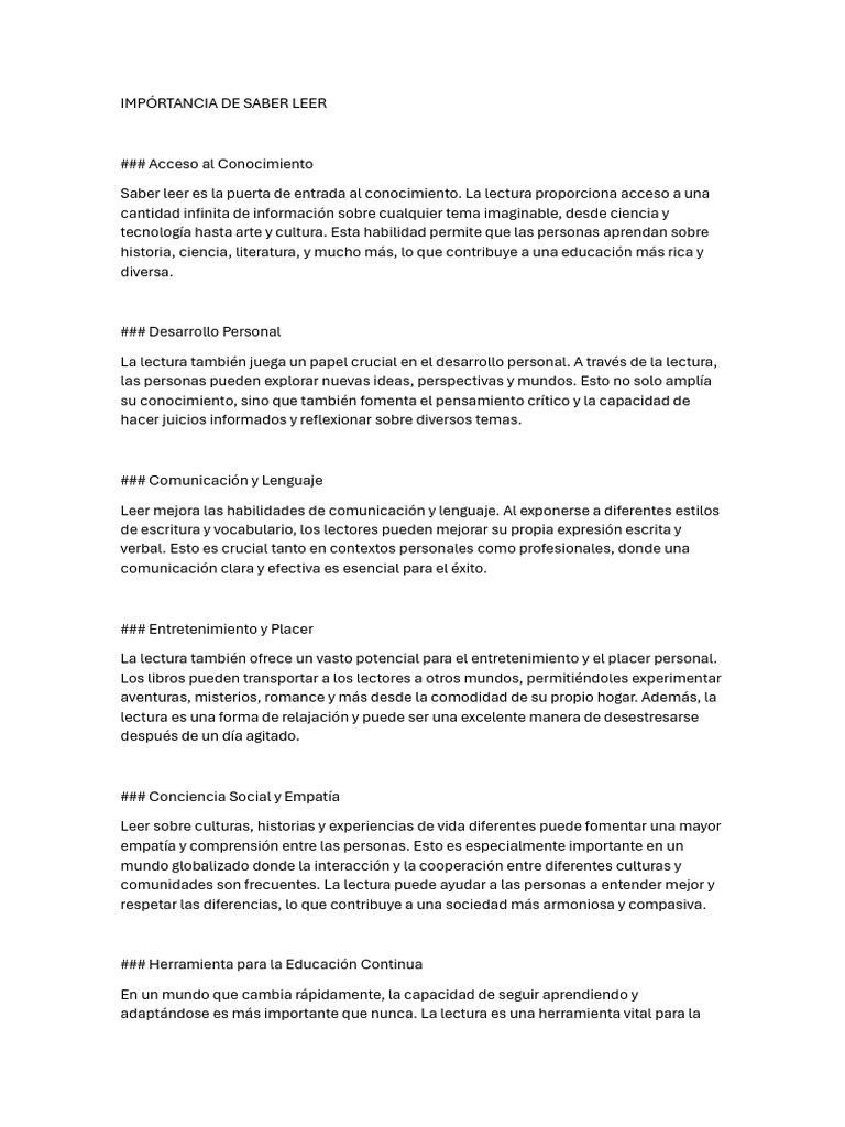 importancia de saber ller | Descargar gratis PDF | Comunicación | Creatividad