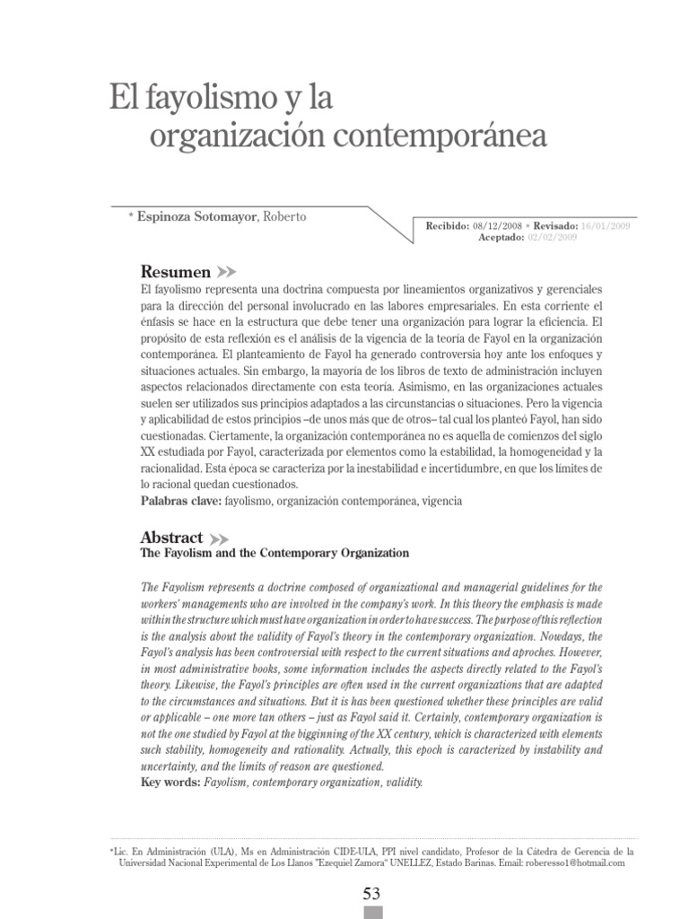 Fayolismo en la Organización Actual | PDF | Planificación | Teoría