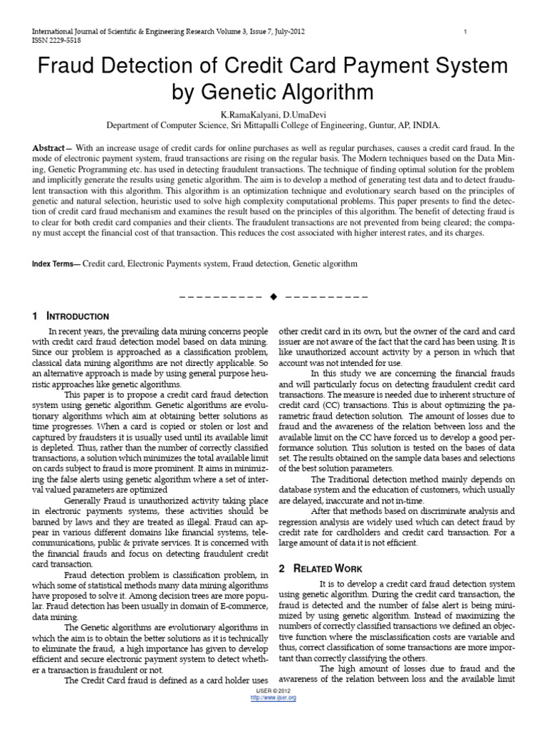 Fraud Detection of Credit Card Payment System by Genetic Algorithm2012 ...