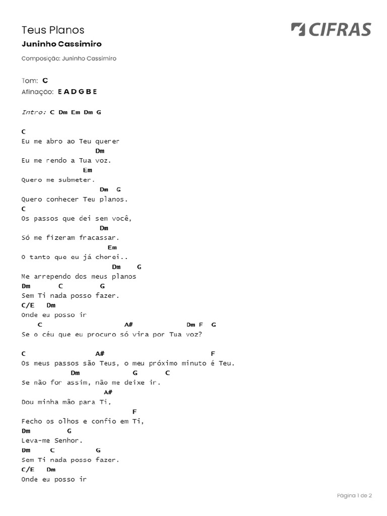 CIFRAS Cifra Juninho-cassimiro Teus-planos | PDF